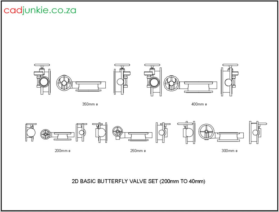 Autocad Blocks | Butterfly Valve | Basic Set (200mm to 400mm) - Etsy