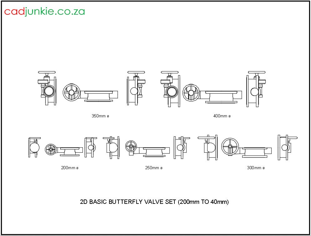 Autocad Blocks | Butterfly Valve | Basic Set (200mm to 400mm) - Etsy