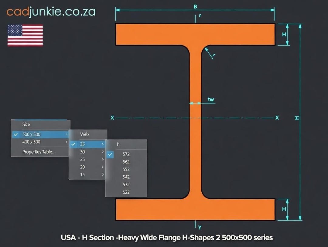 Autocad Blocks | USA Steel Sections |H Section Heavy Flange 500x500 ...