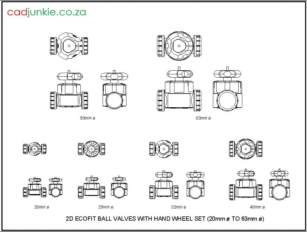 Autocad Blocks | Ecofit Ball Valves With Hand Wheel (20mm to 63mm ø) - Etsy