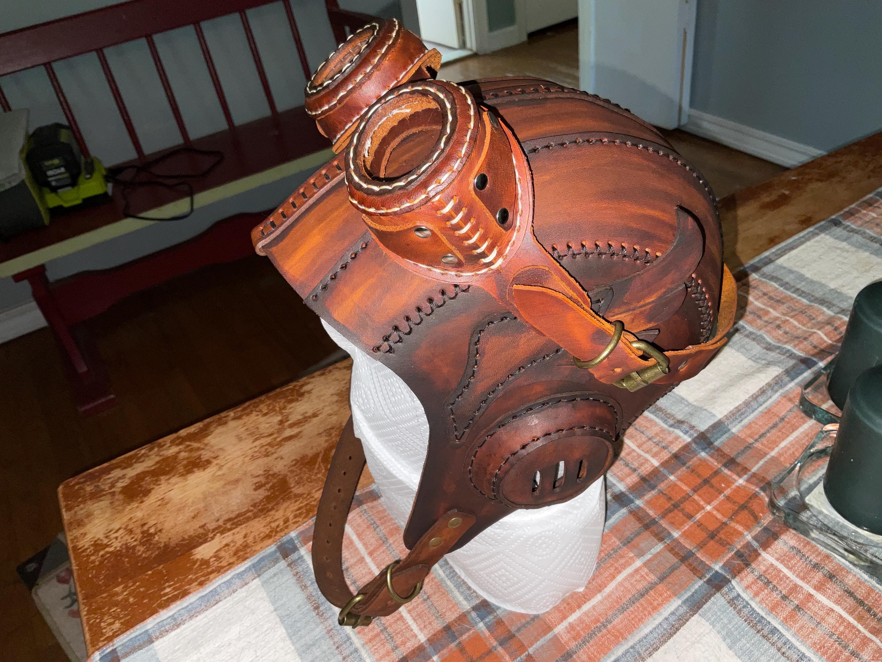 Genuine Leather Aviator Helmet With Goggles & Wings, Steampunk Cosplay ...