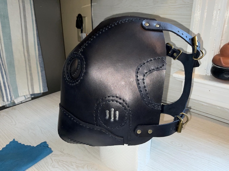 Genuine Leather Mask With Lexan Lenses, Black, Hand Stitched, Post ...