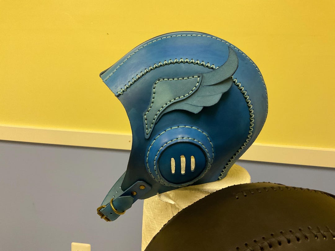 Leather Aviators Helmet With Wings, Hat, Hand Stitched. Costume Rpg ...
