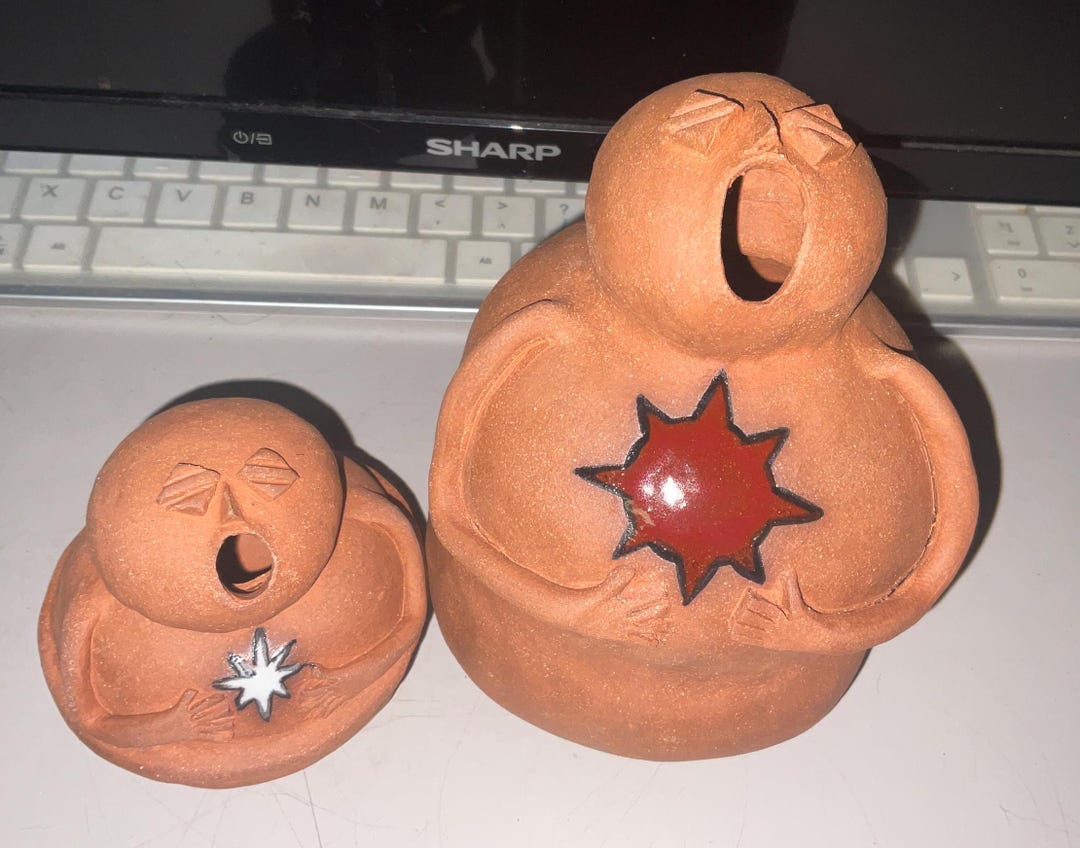 Pair of Ceramic Art Sculptures, 2 Singing Pottery People Beakers ...