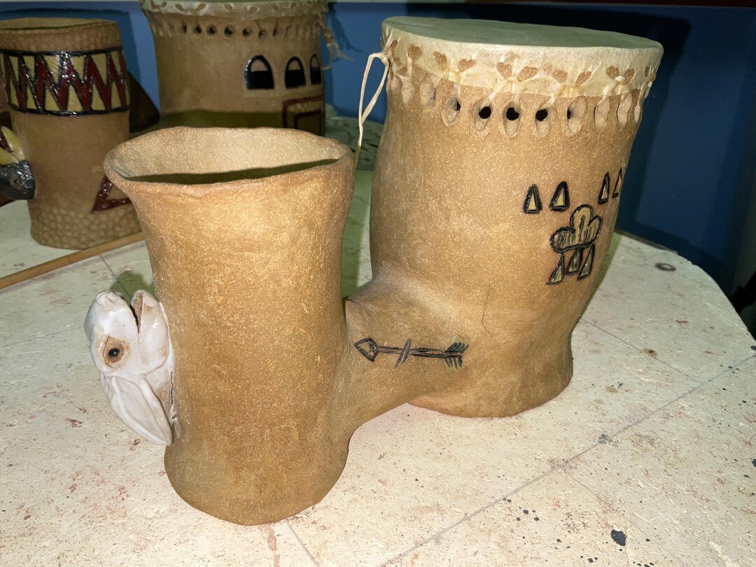 Rare Ceramic Rabbit Drum, Handmade One of a Kind Stoneware Pottery ...