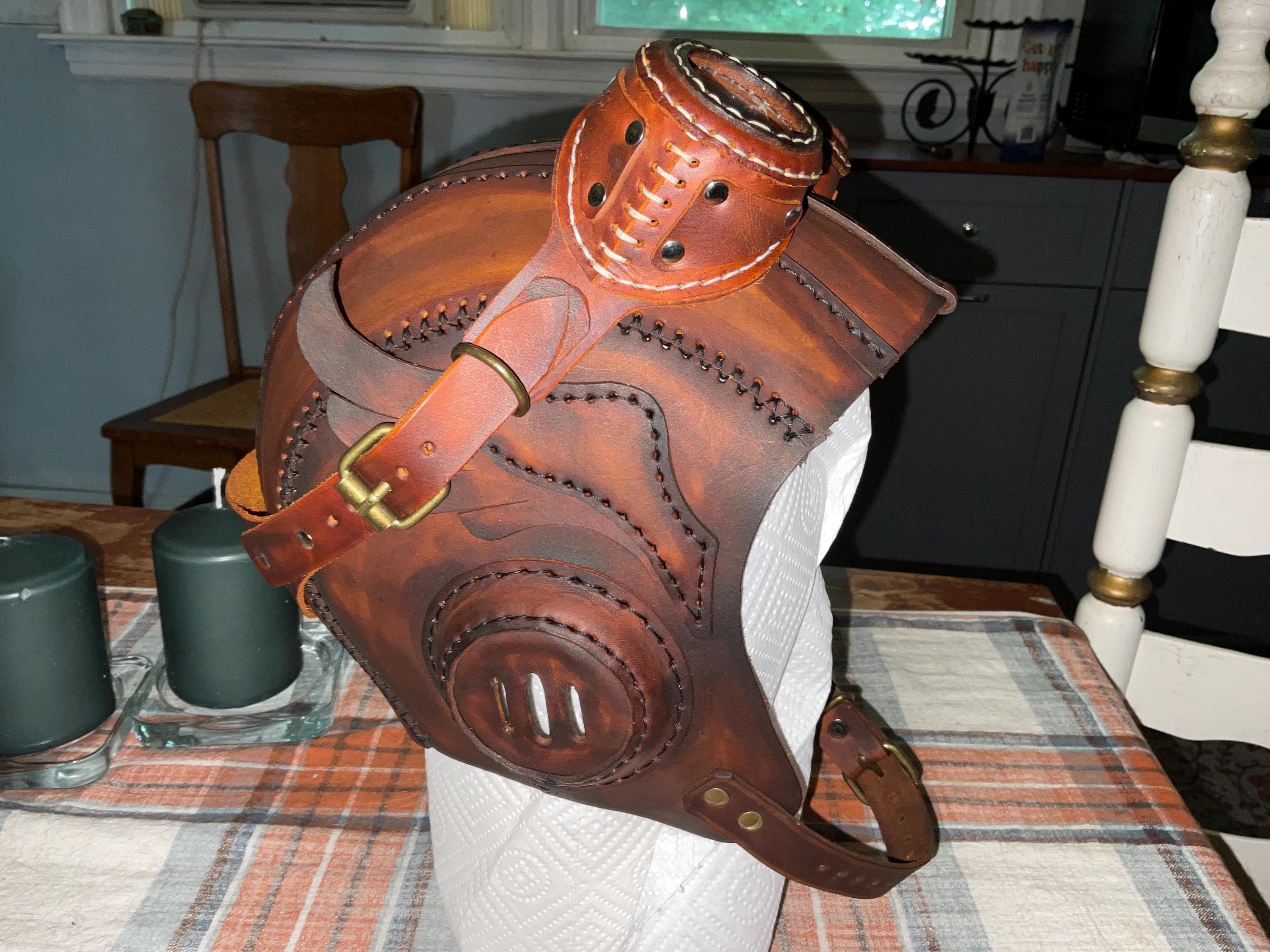 Genuine Leather Aviator Helmet With Goggles & Wings, Steampunk Cosplay ...
