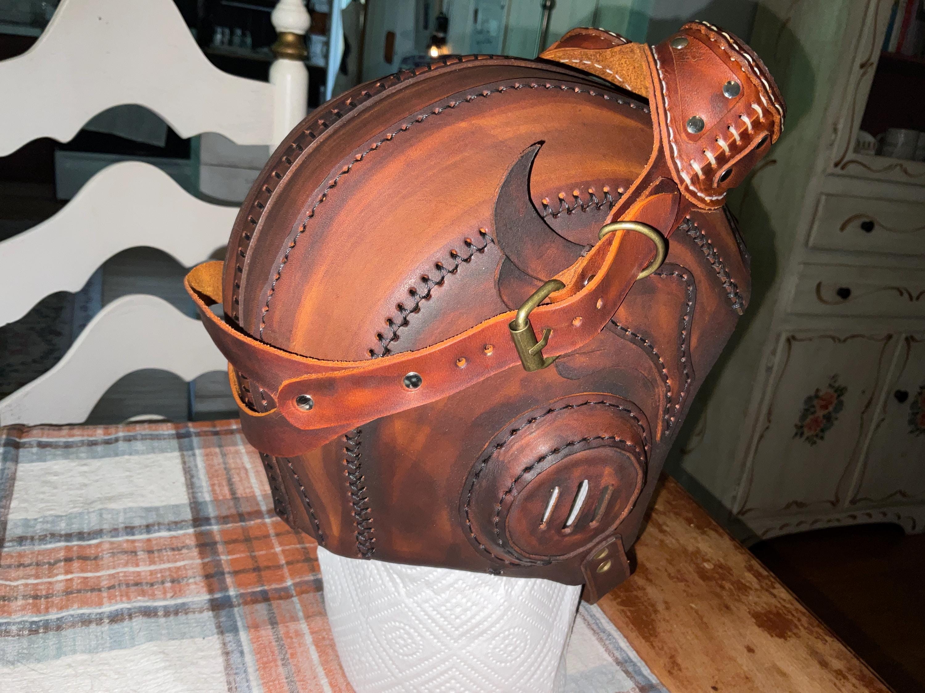 Genuine Leather Aviator Helmet With Goggles & Wings, Steampunk Cosplay ...