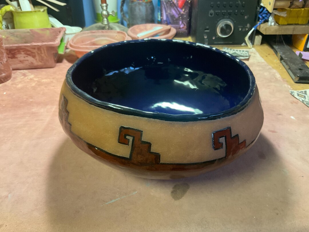 Large Wishing Bowl, Step Fret Motif, Handmade Ceramic Pottery ...