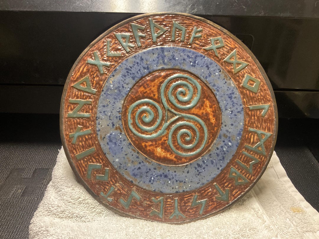 Ceramic Wall Plaque, Viking Alphabet With Triple Spirals, Hand Carved ...