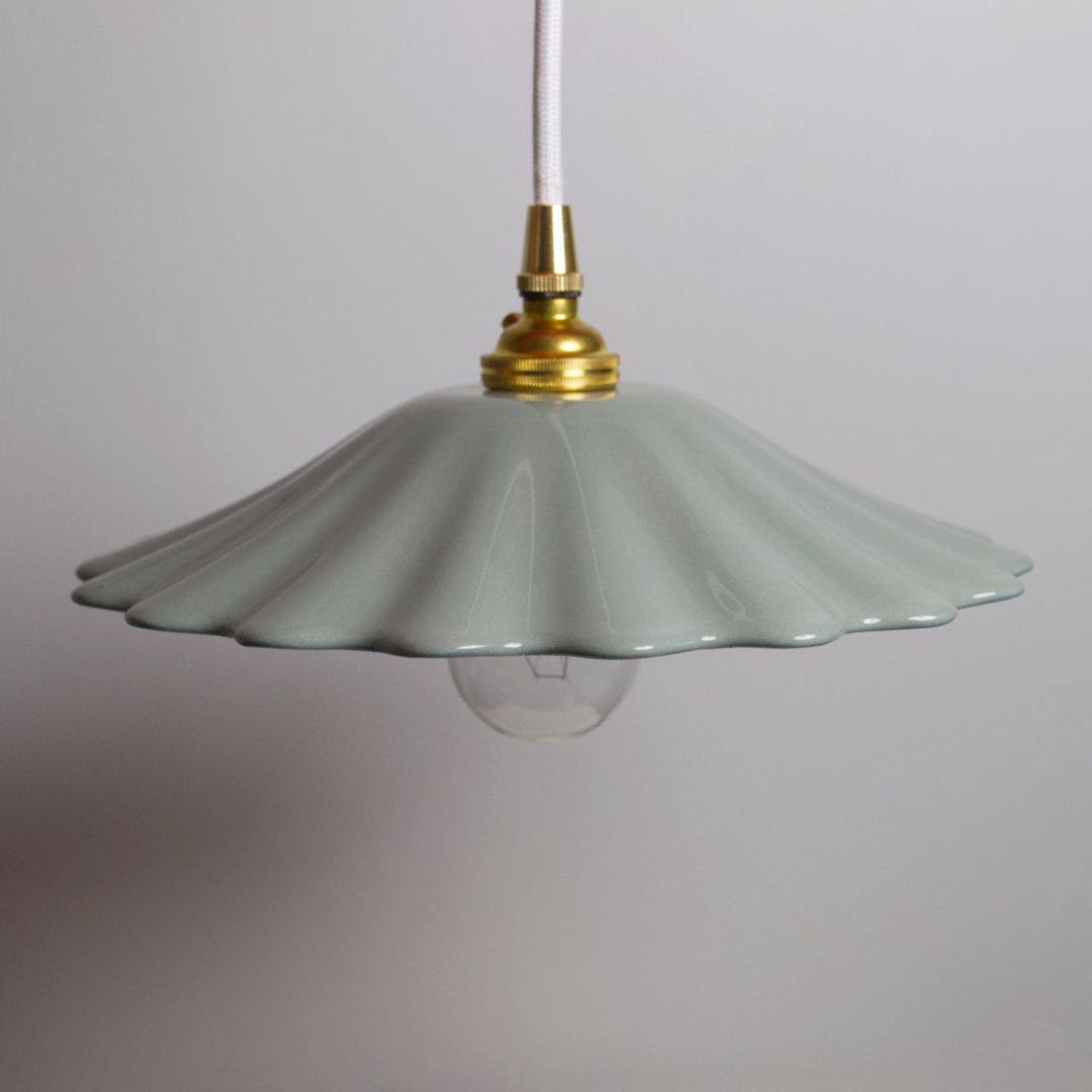 Clear Glazed Green Shallow Ceramic Pendant Light - Etsy