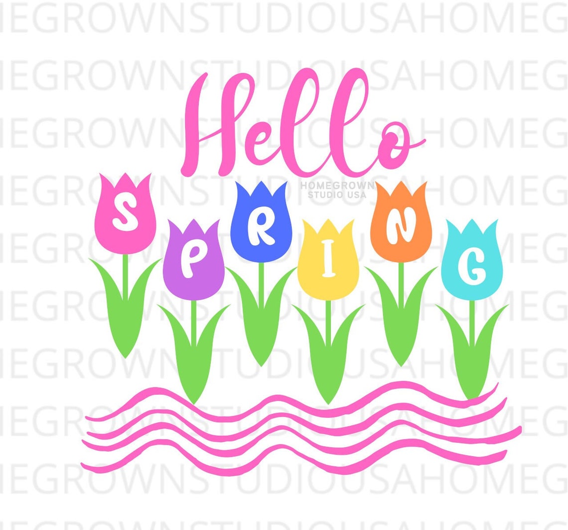 Hello Spring Svg Tulips Svg Welcome Door Sign Commercial | Etsy
