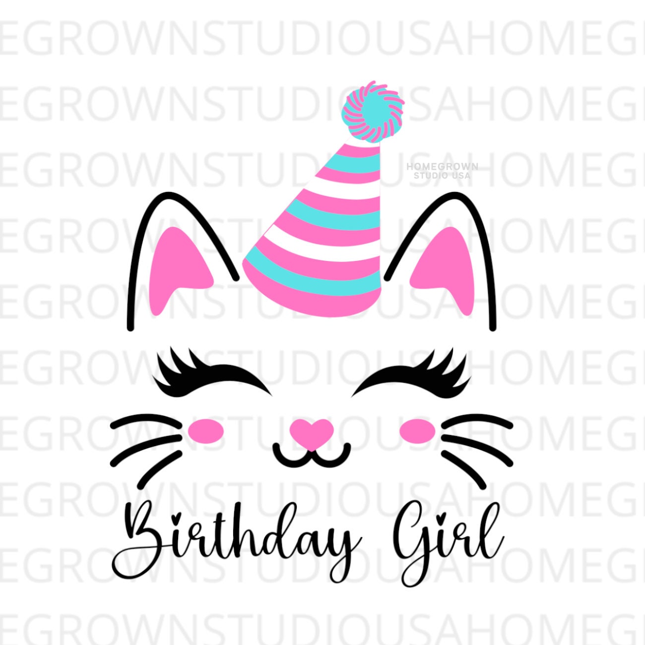 Cat Face Svg Birthday Cat Face Party Hat Svg Happy Birthday - Etsy