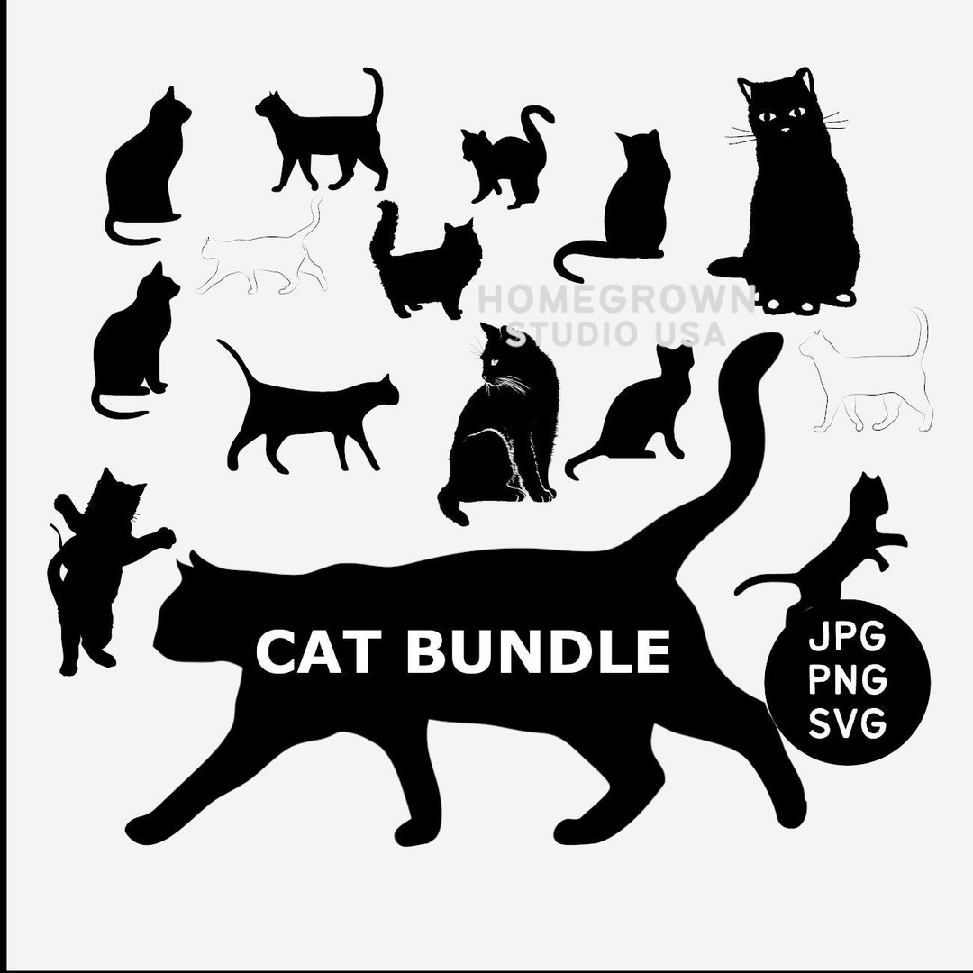 Cat Bundle SVG, Instant Digital Download, Cat Silhouette Png, SVG, JPG ...