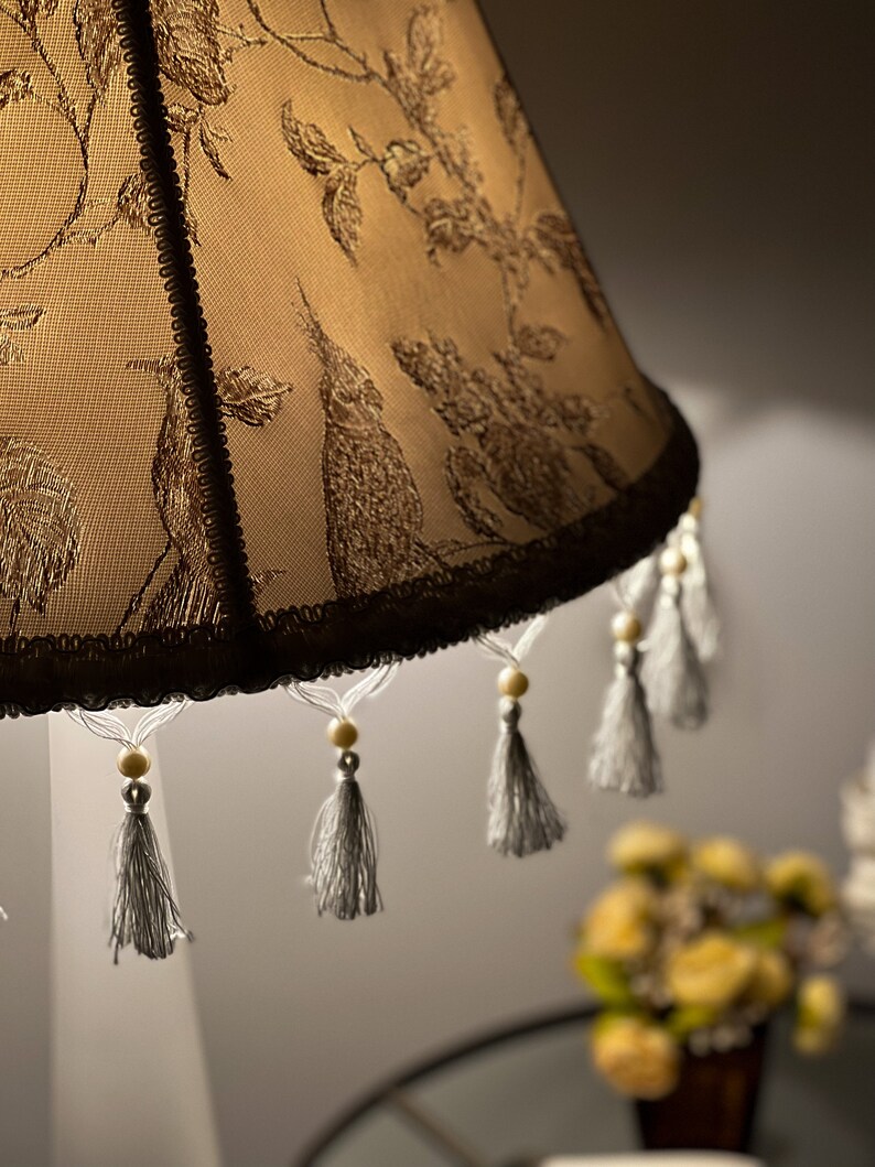 Elegant Fringed Lampshade With Printed Victorian Patter - Etsy
