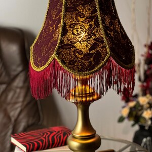 Victorian Burgundy Table Lamp With Luxe Fringe Lampshade - Etsy