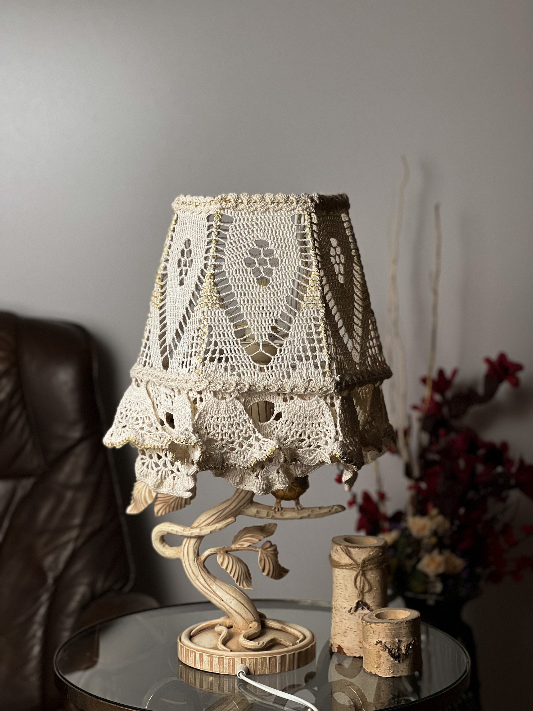 Victorian Crochet Fairy Table Lamp With Fringe and Artistic Forged Base ...