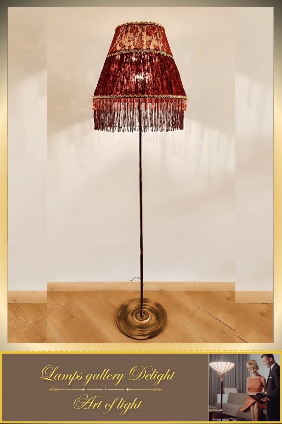 Floor Lamp. Red Victorian Floor Lamp With Burgundy Colored Fabric Shade ...