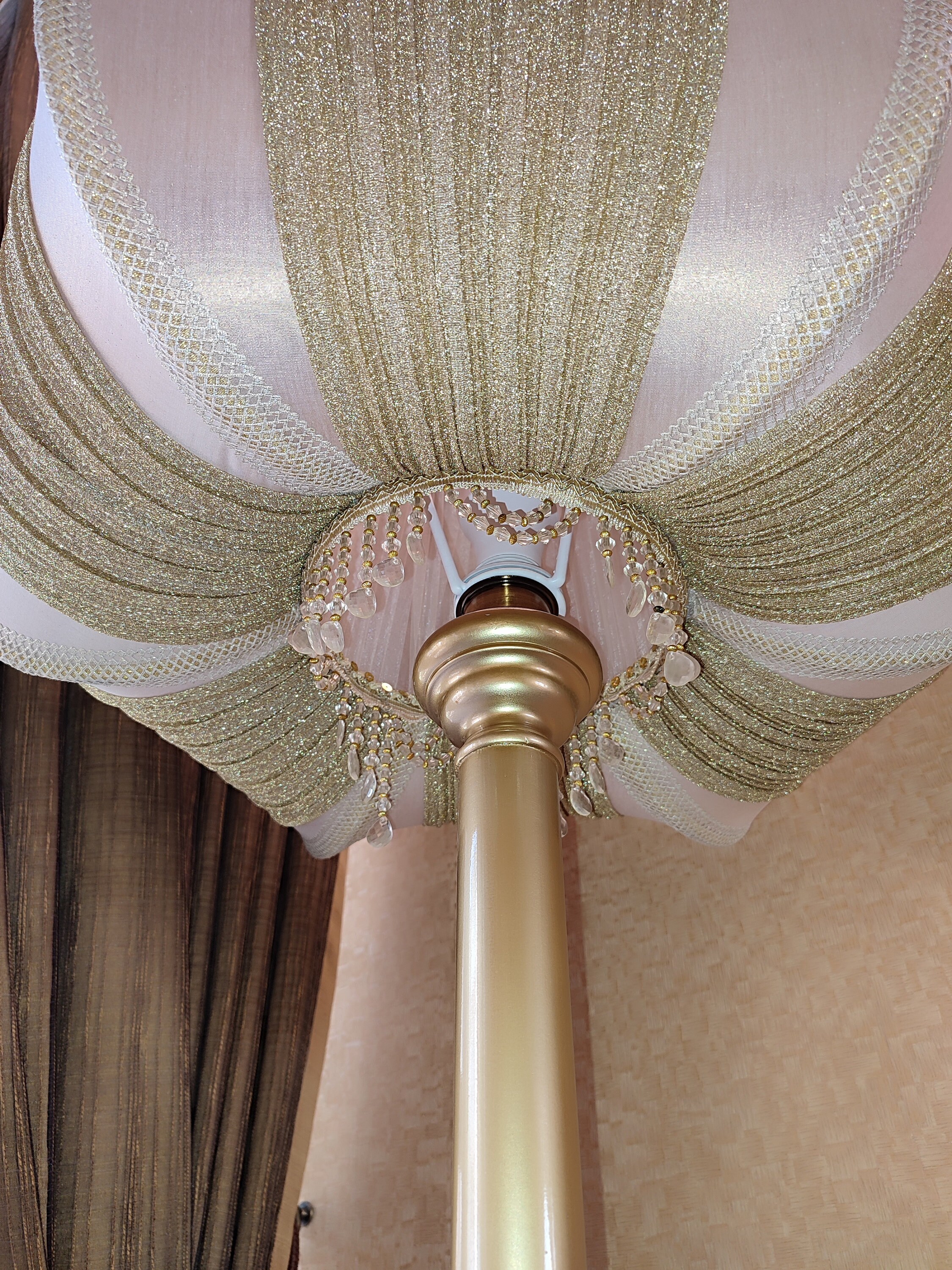 A Two-tone Creamy Golden Lampshade, Delicate Crystal Beads and an ...
