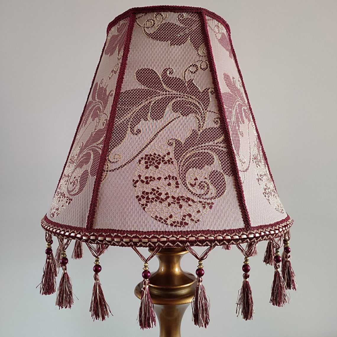Retro Burgundy Lace Lampshade With Elegant Tassel and Beaded Details ...