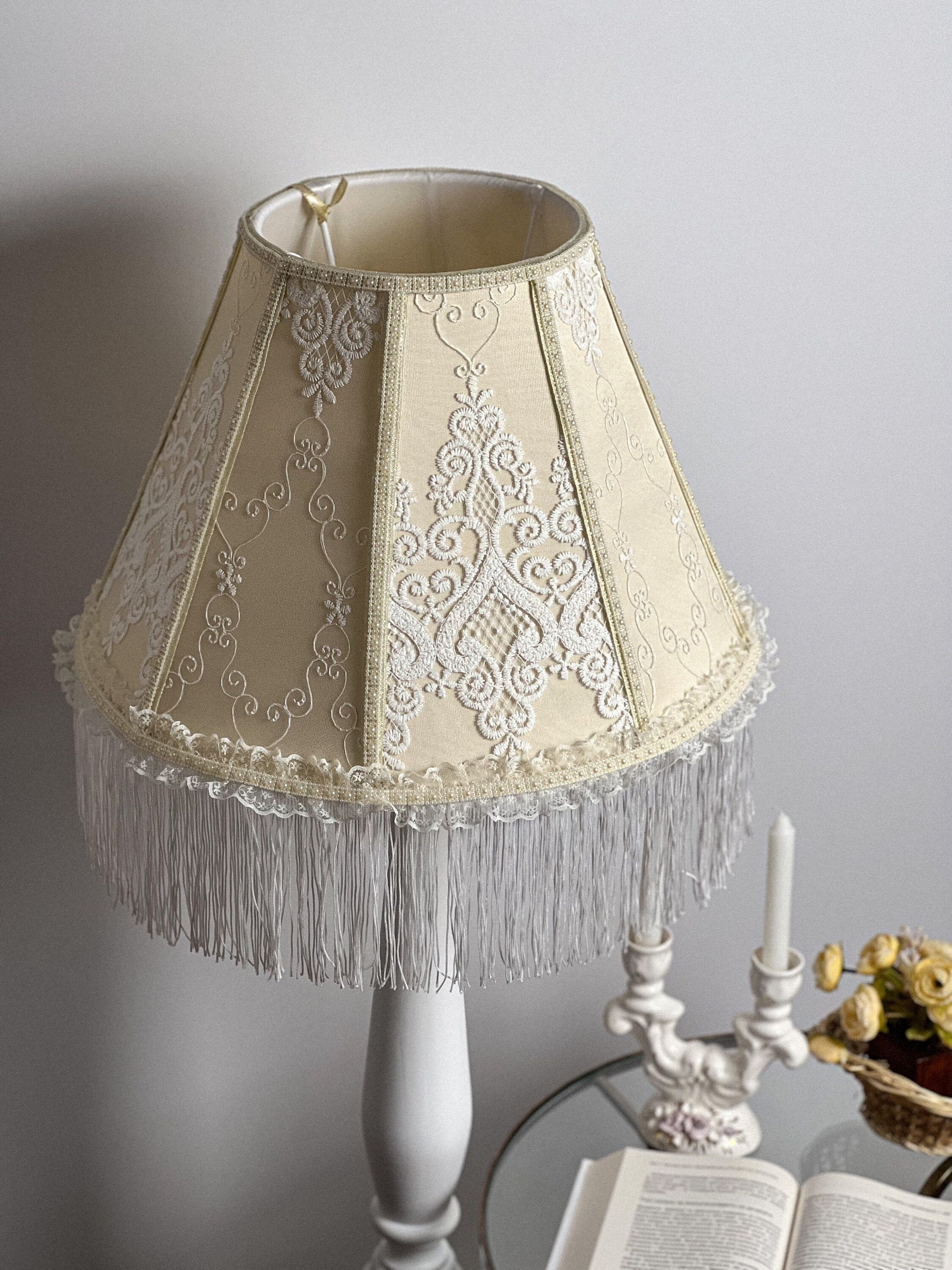 Victorian Lampshade With Light Pastel Base and Long Fringe - Etsy