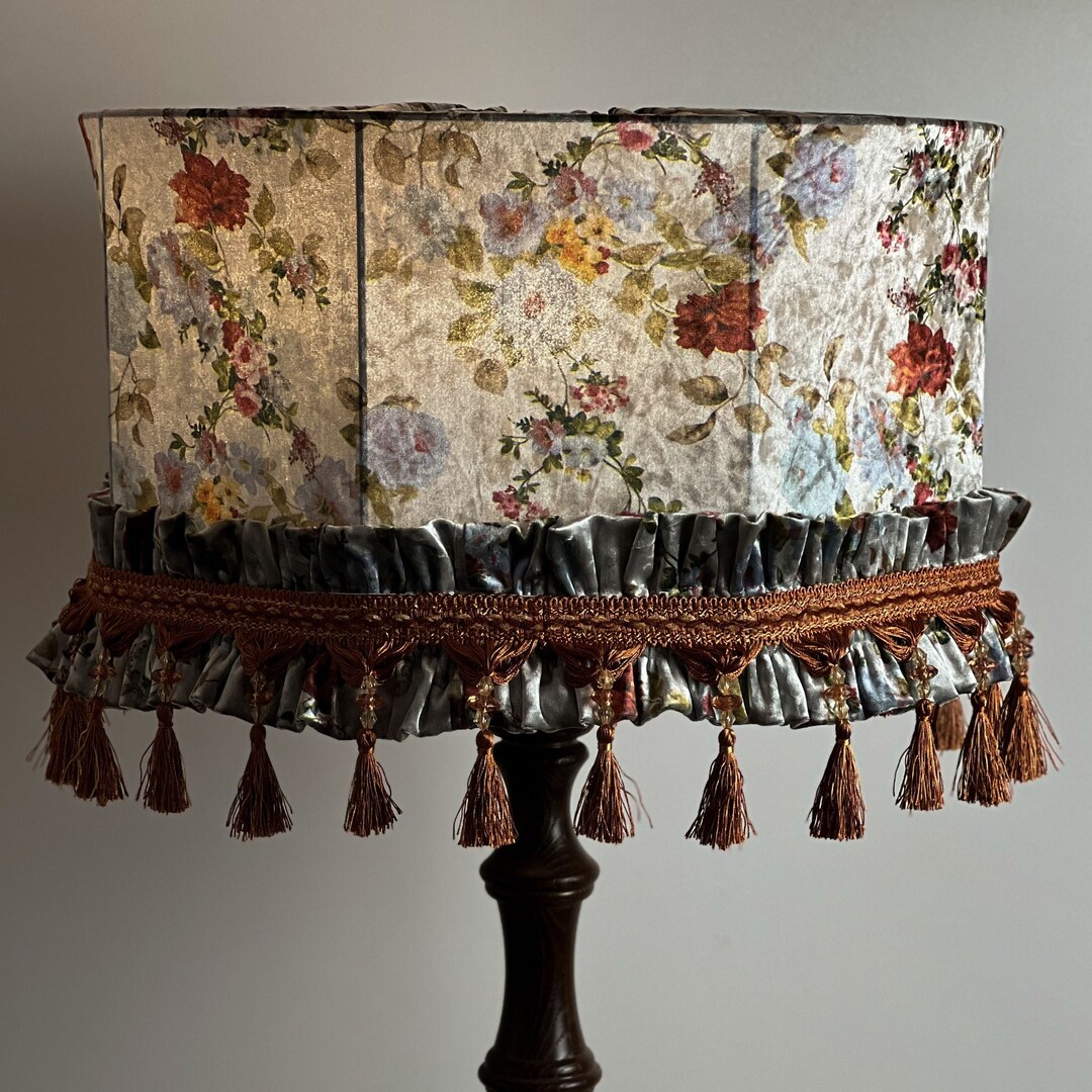 Artisanal Victorian Lampshade: Handmade Floral Beauty With Fringe and ...