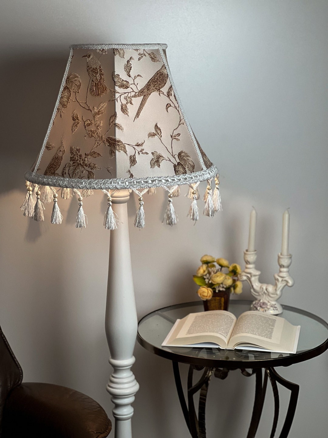 Elegant Fringed Lampshade With Printed Victorian Patter - Etsy