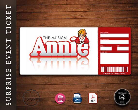 Printable Annie Broadway Surprise Ticket Editable Musical Etsy