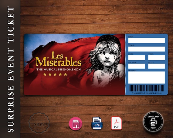 LES MISERABLES Theatre Ticket Printable Broadway Gift Ticket | Etsy UK