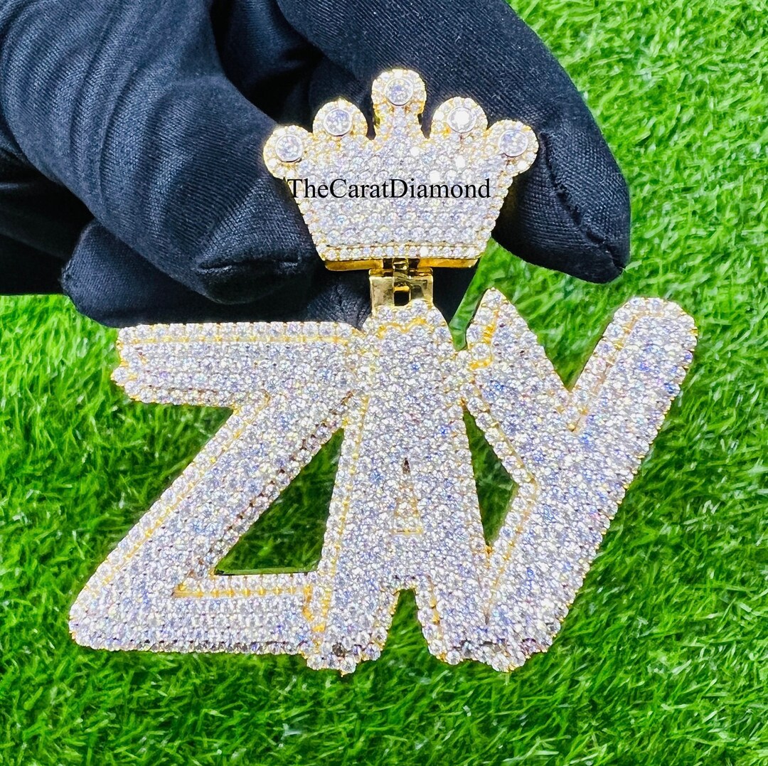 Iced Out ZAY CROWN Custom VVS1 Moissanite Pendant 12 Ctw - Etsy