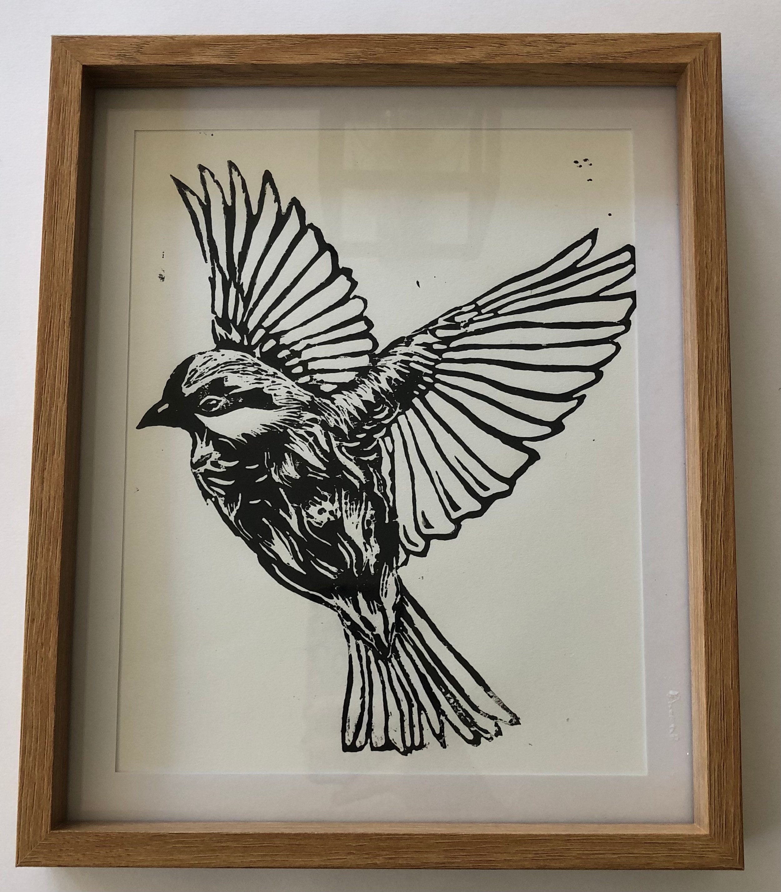 Original Lino Print of a Single Bird in Flight - Etsy UK