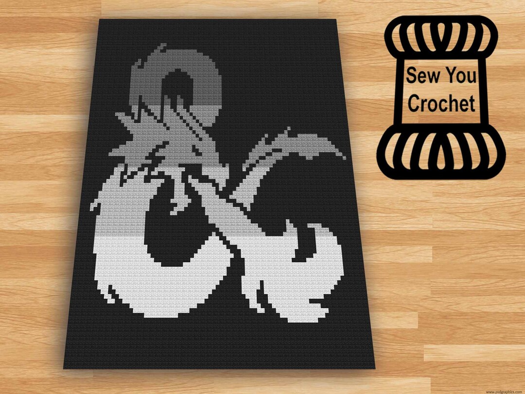 Crochet Dungeons and Dragons Logo Grey Ombre C2C Blanket Pattern Pdfs ...