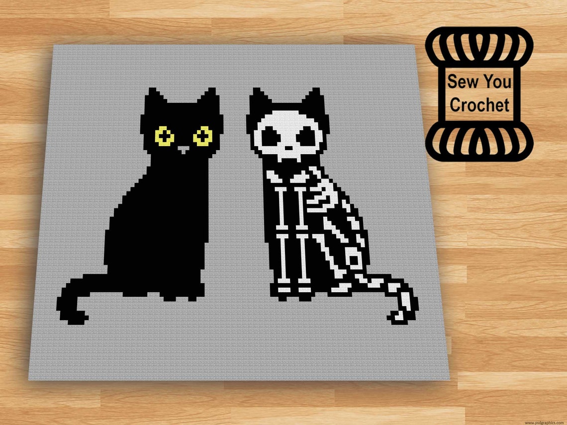 Black Cat Skeleton Cat halloween C2C Digital Download Crochet Pattern ...