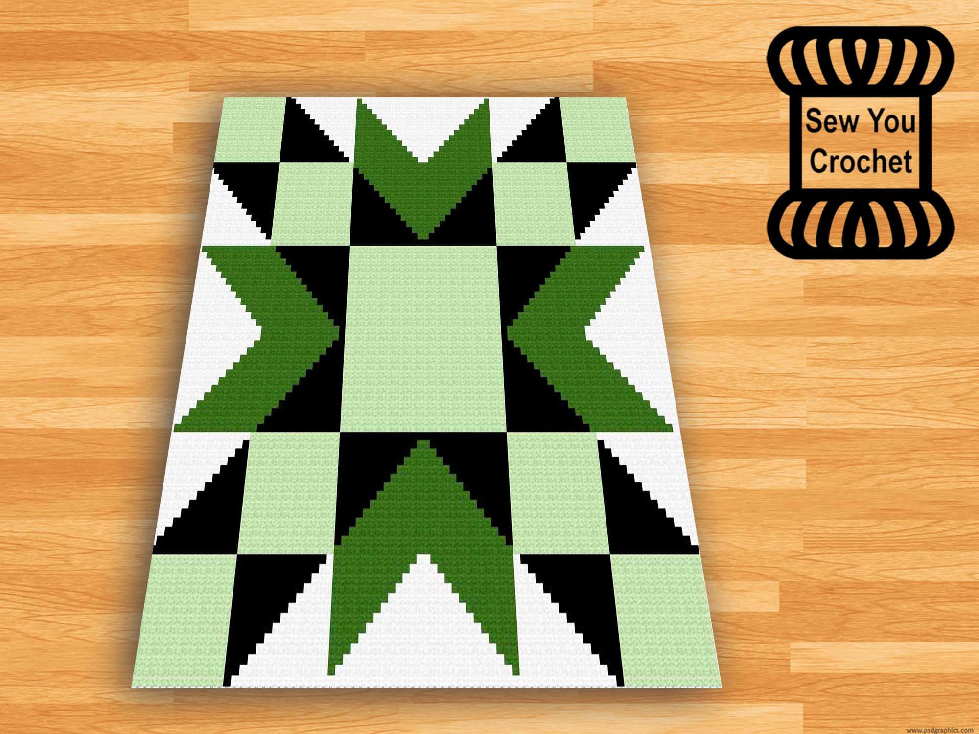 Crochet Double Star Block Green C2C Blanket Pattern Pdfs Corner to ...