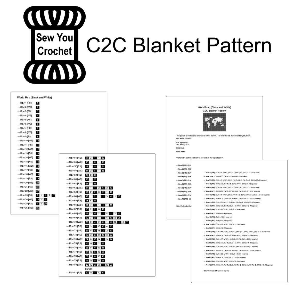 World Map black and White Digital Download C2C Pattern - Etsy