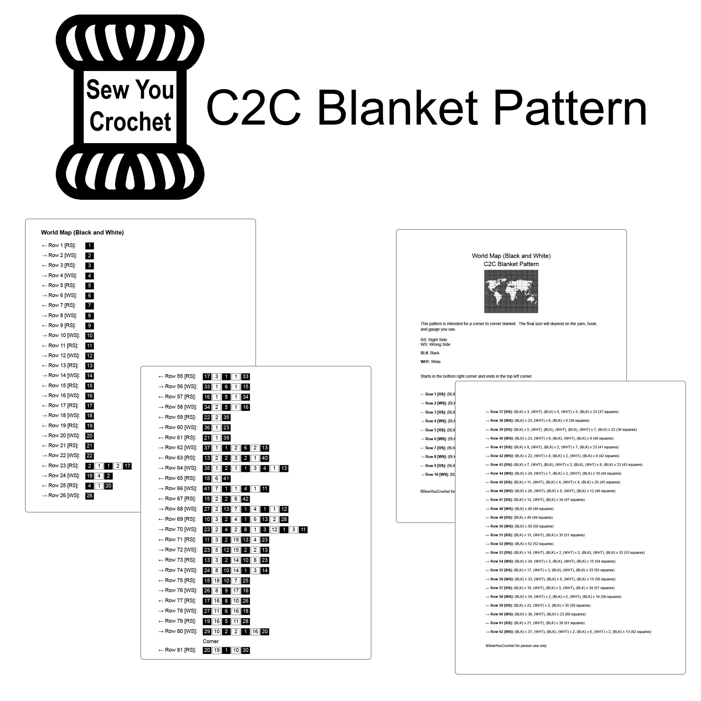 World Map black and White Digital Download C2C Pattern - Etsy