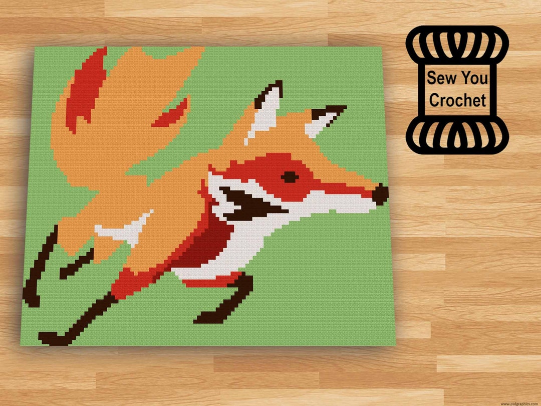 Crochet Running Fox Green Background C2C Blanket Pattern Pdfs Corner to ...