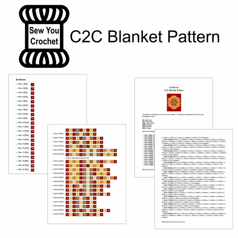 Sunflower Digital Download C2C Pattern - Etsy