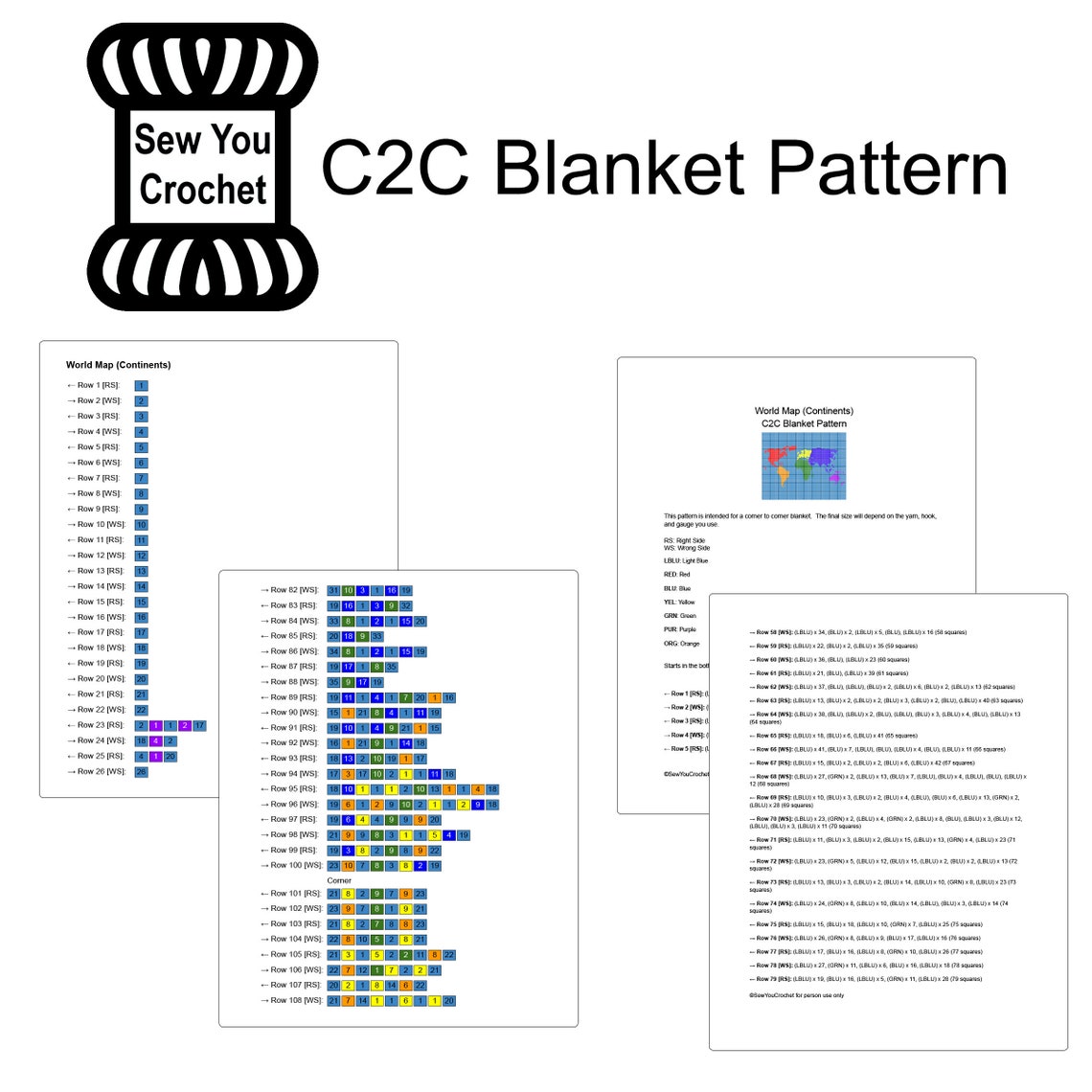 World Map continents Digital Download C2C Pattern - Etsy