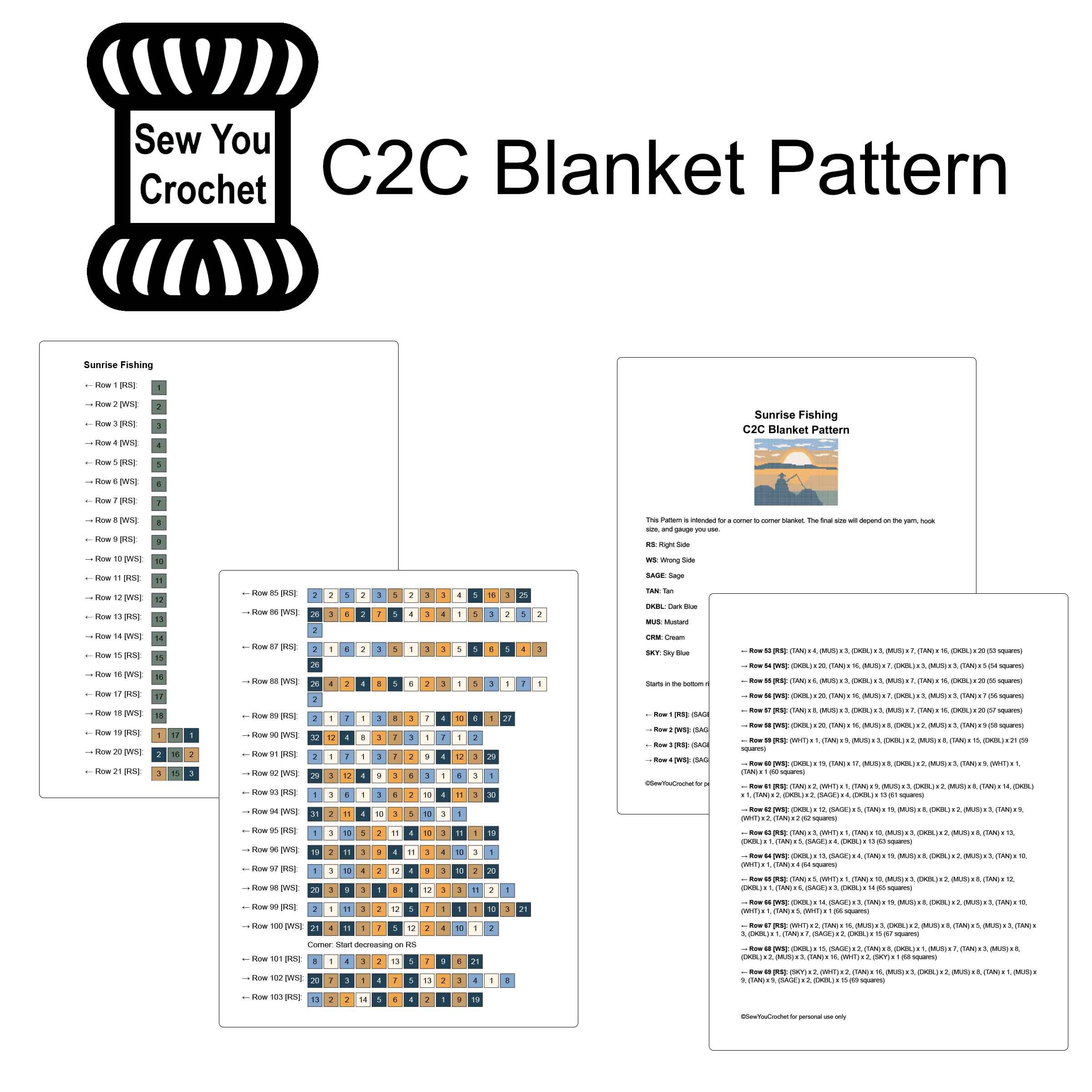 Sunrise Fishing C2C Digital Download Crochet Pattern - Etsy