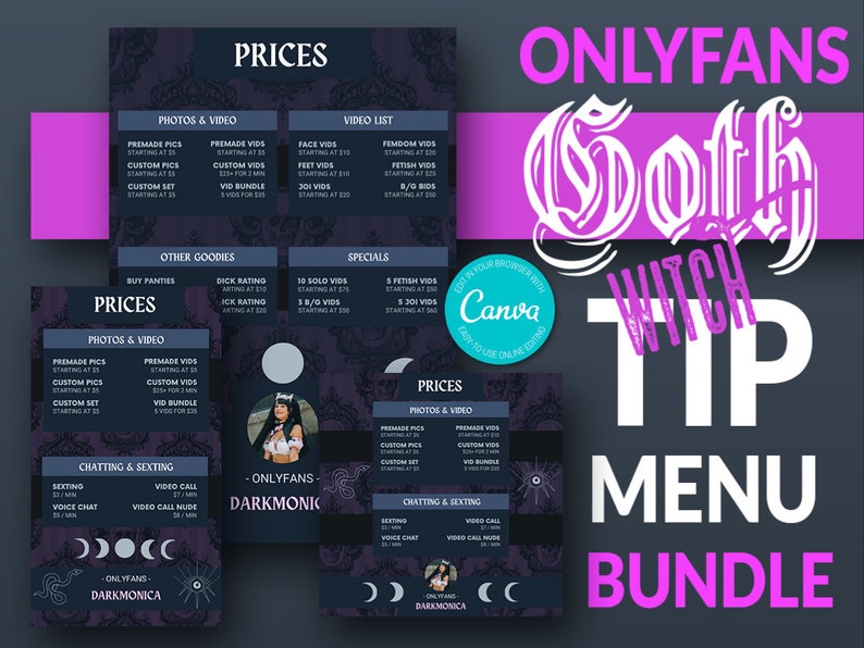 Goth Witch Onlyfans Tip Menu Templates | 3 in Total | Dark Aesthetic ...