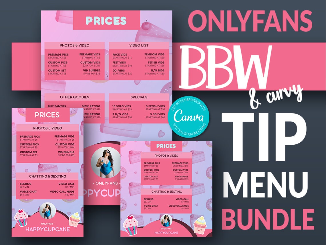 BBW & Curvy Onlyfans Tip Menu Templates 3 in Total Cute - Etsy
