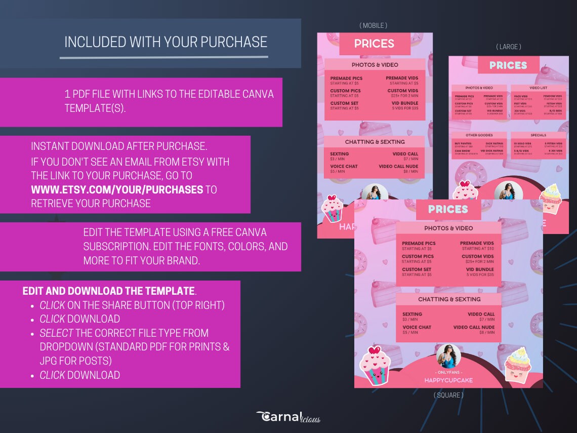 BBW & Curvy Onlyfans Tip Menu Templates 3 in Total Cute - Etsy