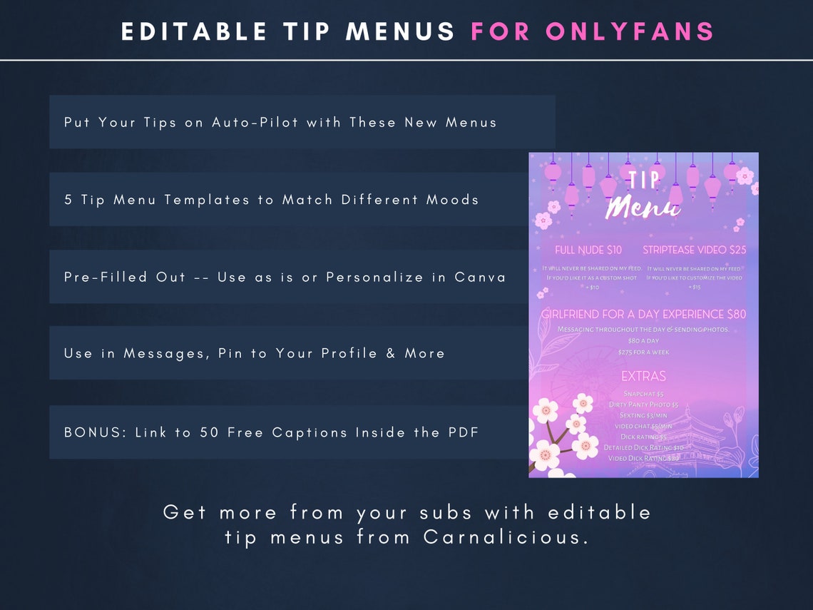 Onlyfans Tip Menu Templates | 5 in Total | Put Your Tips on Auto-pilot ...