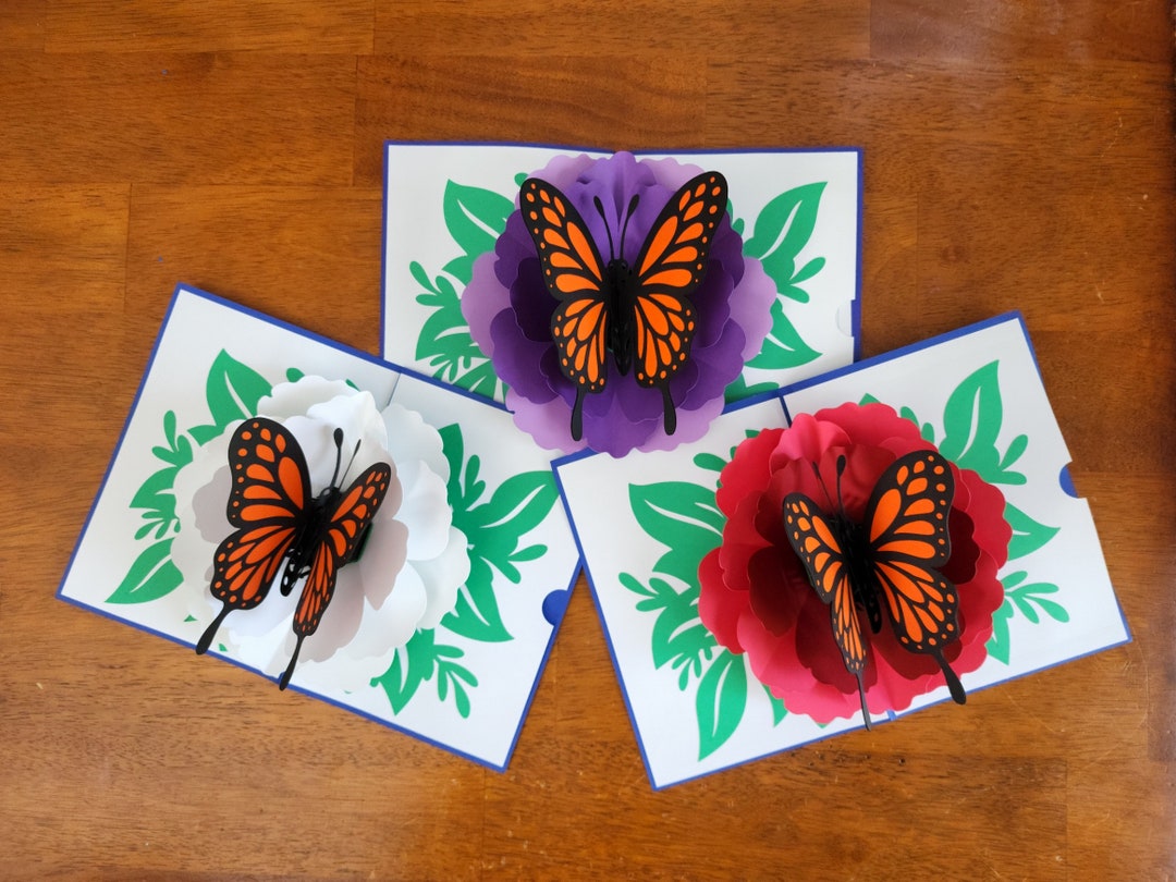 Butterfly and Flower Pop up Card, With Handmade Envelope and Belly Band ...