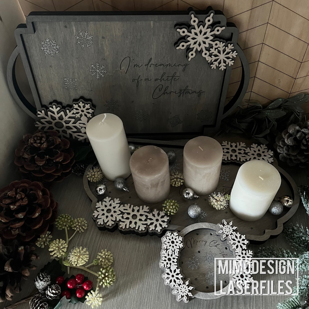 Bundle of 3 Snowflake Trays for Candles, Greenery, Christmas Decoration ...