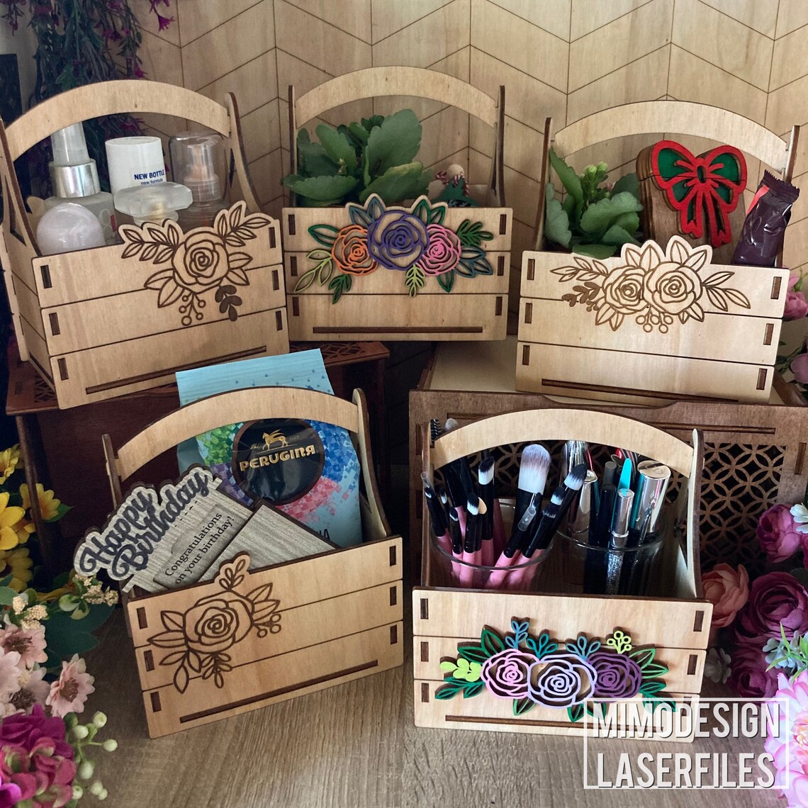 Mini Baskets Roses Bundle Basic Engraved Layered for Gifts - Etsy