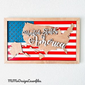 USA ALL States Map Sign With the American Flag and Frames, Layered and ...