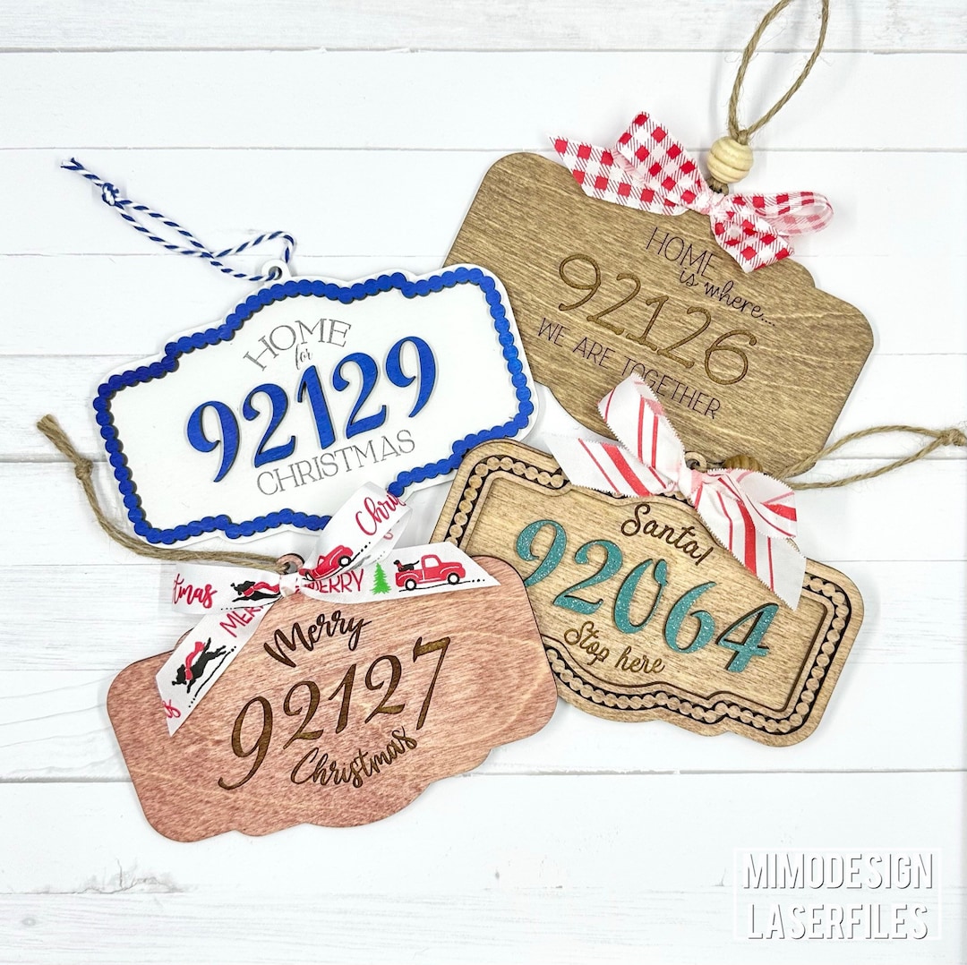 ZIP Code Beaded Frame Christmas Ornaments for Postal Number, City Names ...