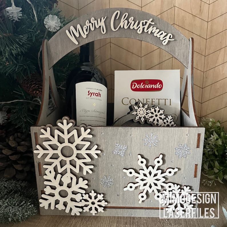 Snowflakes Gift or Decor Xmas Basket for Holding Wine Decor - Etsy