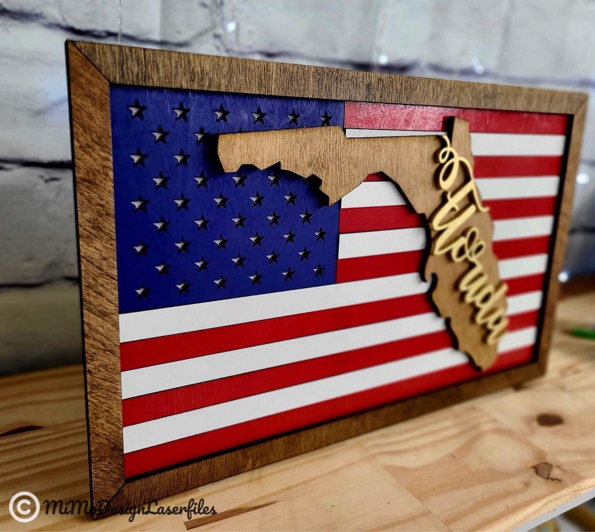 FLORIDA State Sign With the American Flag and Frames, Layered and Easy ...